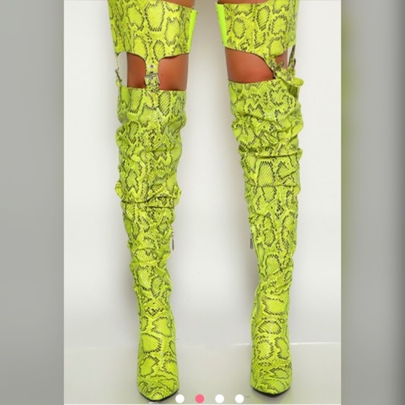 Dolls Kill | Shoes | Neon Snakeskin Chap Boots | Poshmark